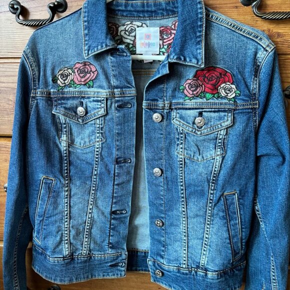 LuLaRoe | Jackets & Coats | Nwt Lularoe Denim Jacket Colorful Roses ...